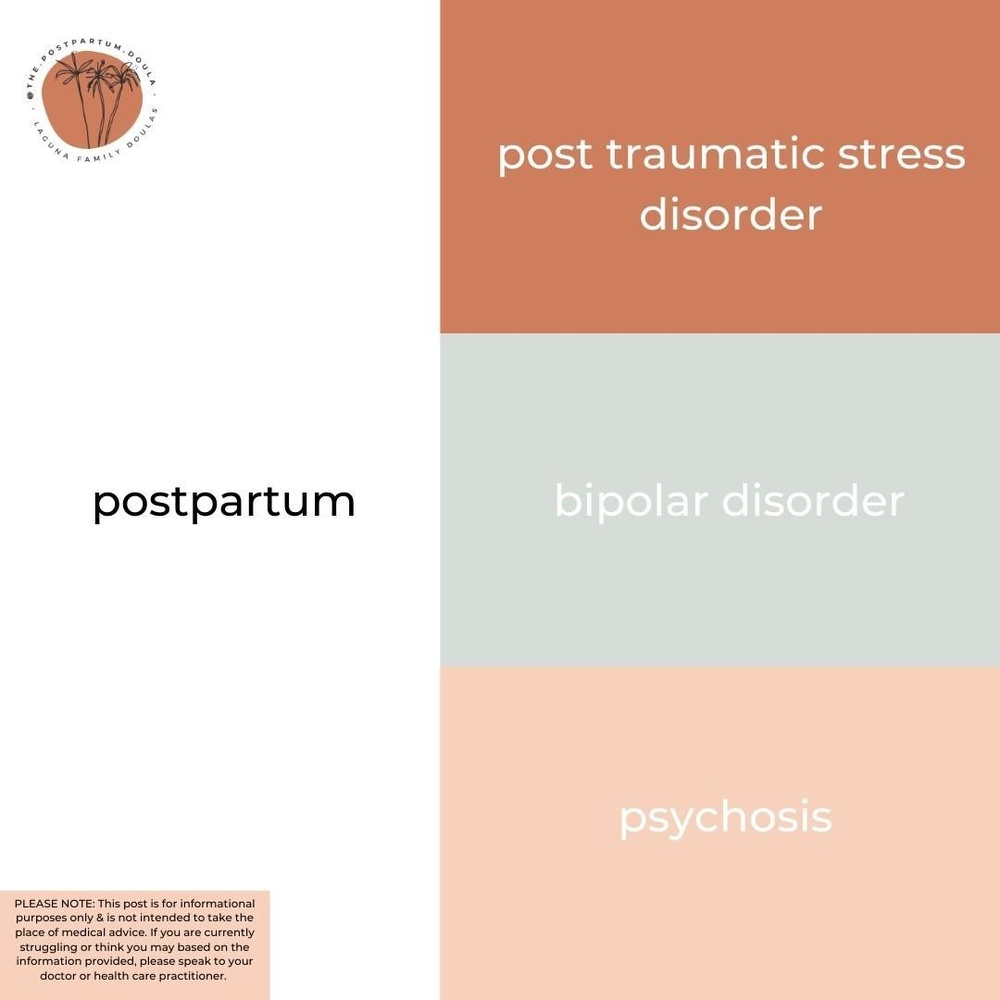 Postpartum: Post traumatic stress disorder, Bipolar disorder, Psychosis